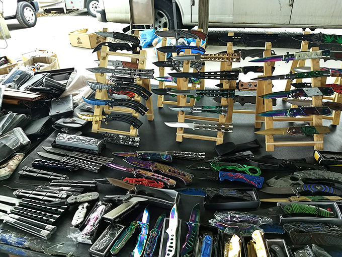 From practical pocket knives to collector's dreams, this display would make any outdoorsman smile widely.