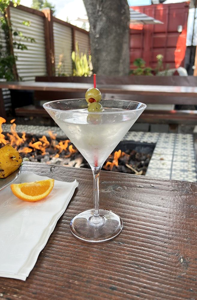 Even the cocktails at Joey's understand balance—this martini offering a moment of refined clarity amid the glorious smoky chaos of barbecue indulgence.