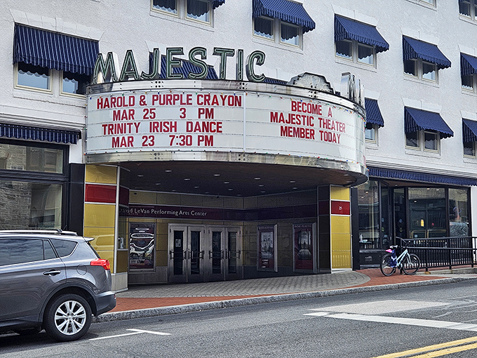 The Majestic Theater's vintage marquee promises entertainment that harks back to when going out was an event.