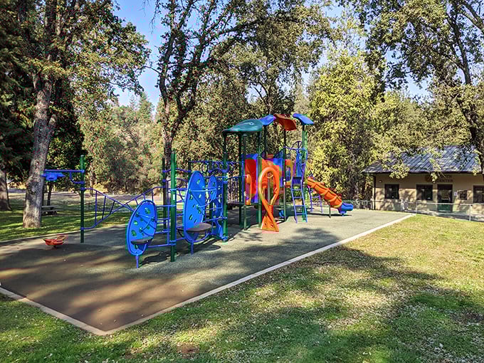Mary Laveroni Park provides a colorful playground oasis where little adventurers can burn energy before the big Yosemite expedition.