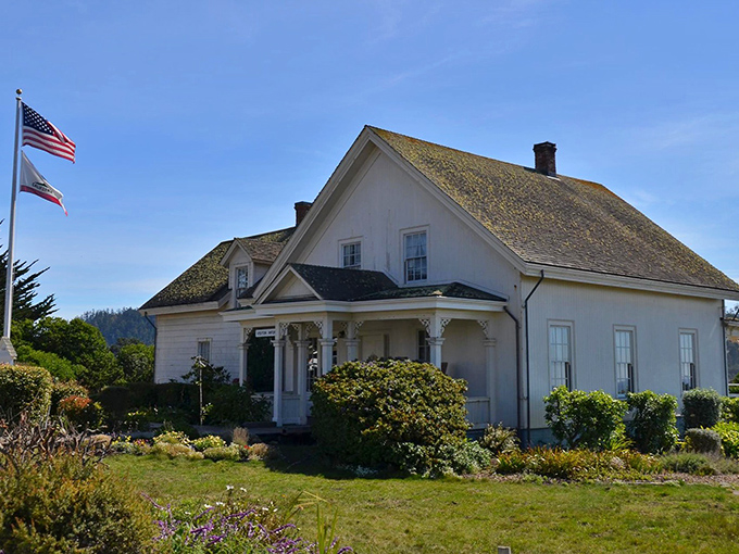 This isn't just any white house with a flag&mdash;it's a portal to Mendocino's past, where history is preserved with the same care as a fine wine.