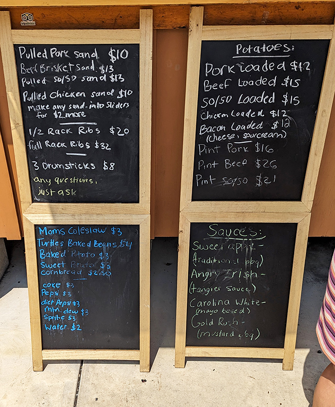 Chalkboard menus: where barbecue transparency meets rustic charm. The sauce descriptions alone are worth the trip to Lehighton.
