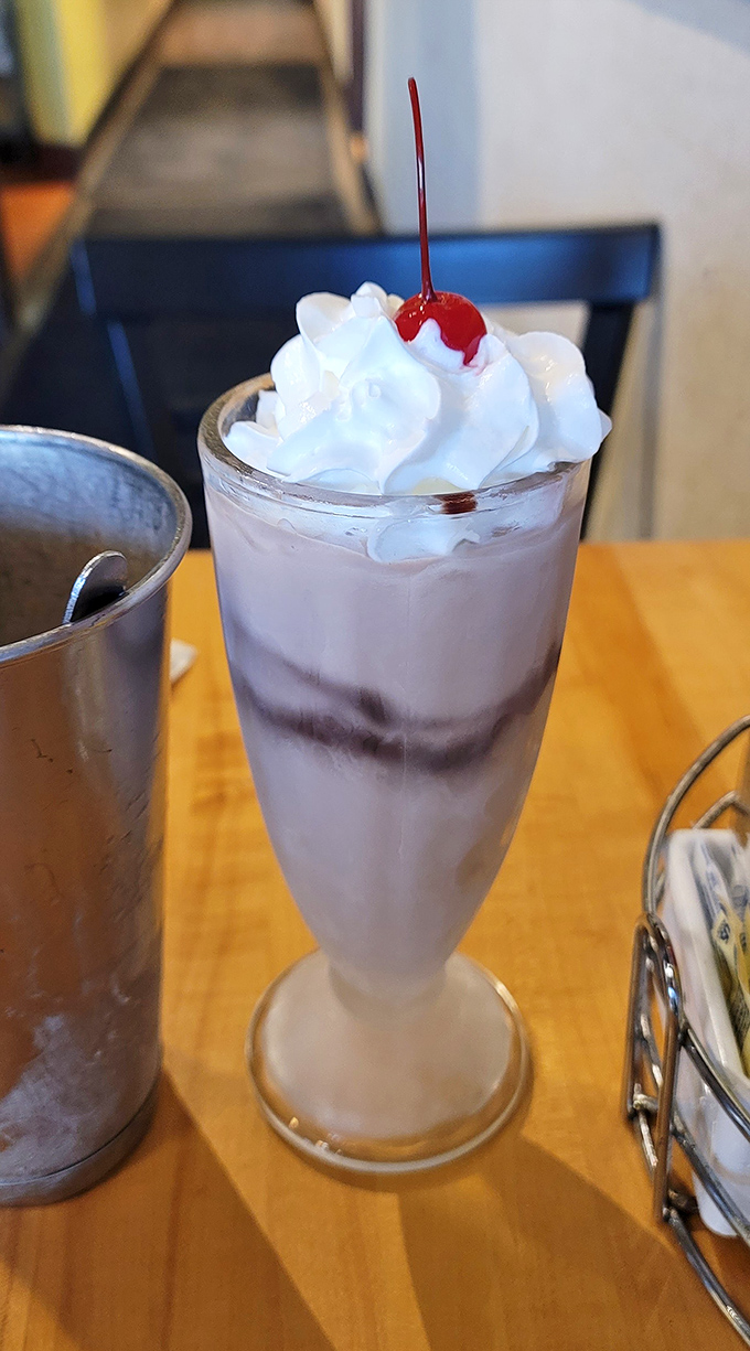 Crowned with whipped cream and a cherry, this milkshake brings back memories of simpler, sweeter times.