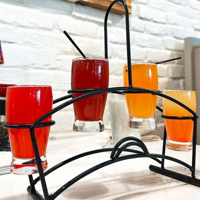 A rainbow of mimosas standing at attention, ready to transform your ordinary morning into a celebration.