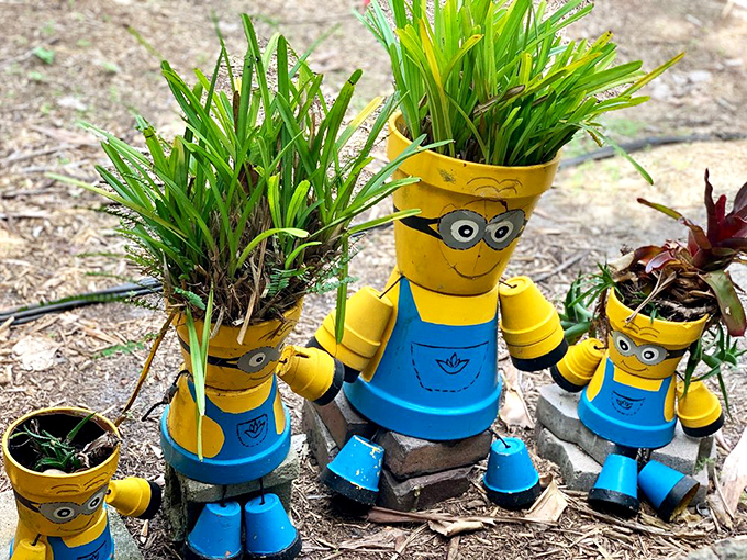 Even the planters here have personality, proving that whimsy grows in the most unexpected places.