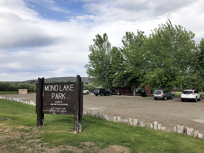 The welcoming sign at Mono Lake Park reminds visitors they're 343 miles from Los Angeles&mdash;and about a million miles from ordinary.