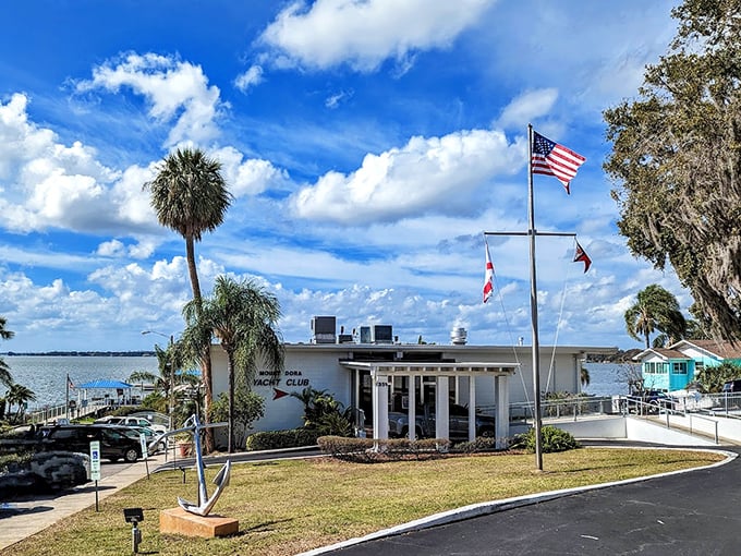 The Mount Dora Yacht Club stands proudly by the shore, a reminder that "yacht club member" can actually be part of your retirement identity.