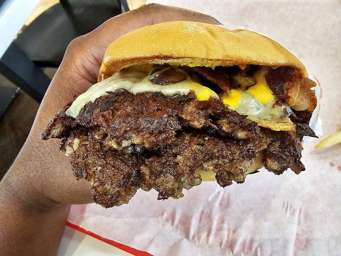 The Mushroom Swiss burger&mdash;nature's perfect partnership of earthy mushrooms and nutty Swiss cheese atop a juicy beef canvas.