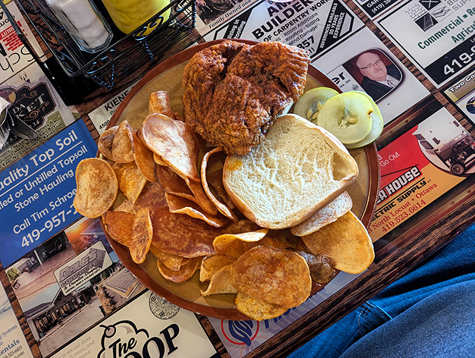 This sandwich isn't messing around. Golden-fried perfection with house-made chips that'll make you question why you ever ate the bagged kind.