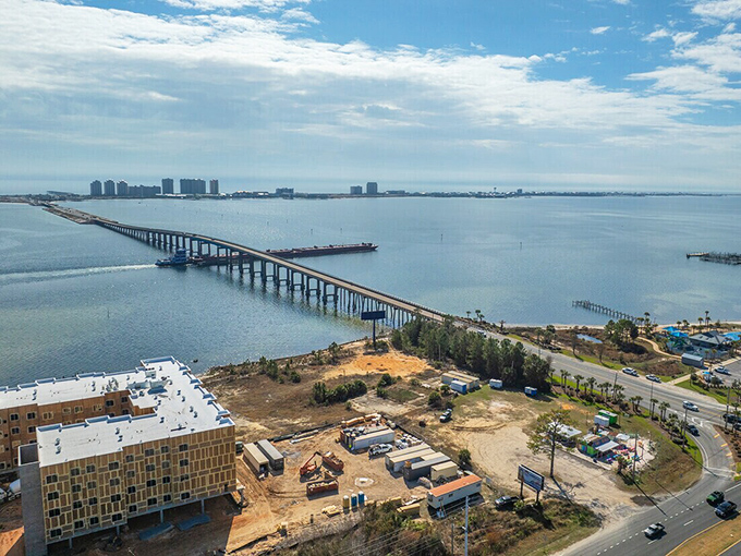 The Navarre Beach Bridge spans the Santa Rosa Sound, a daily commute that beats sitting in traffic on any concrete jungle expressway.