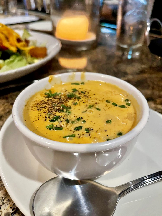 This velvety lobster bisque isn't just soup; it's a warm hug in a bowl with enough richness to make you momentarily forget your troubles.