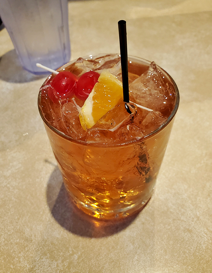 An Old Fashioned sweet enough to make you forget the Packers' last interception, garnished with the traditional fruit salad on a stick.