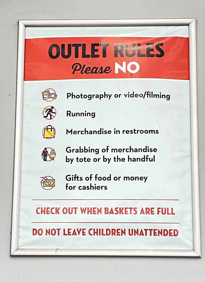 The Ten Commandments of outlet shopping. Rule #1 should be: "Thou shalt not squeal loudly when finding designer jeans for pocket change."