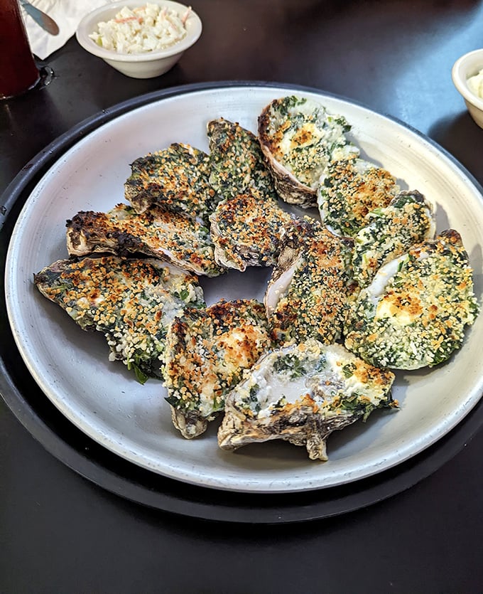 Oysters Rockefeller&mdash;where the ocean meets butter, breadcrumbs, and herbs in a romance so perfect it deserves its own Netflix series.