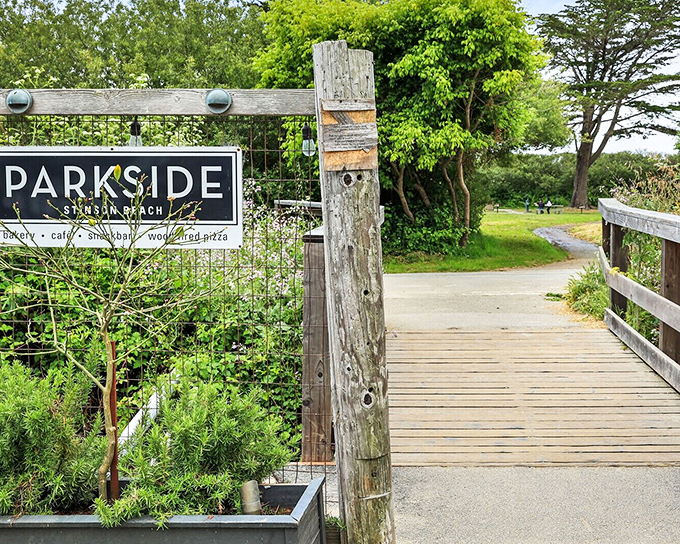 The Parkside sign promises exactly what you need after a beach day &ndash; good food, cold drinks, and zero pretension.