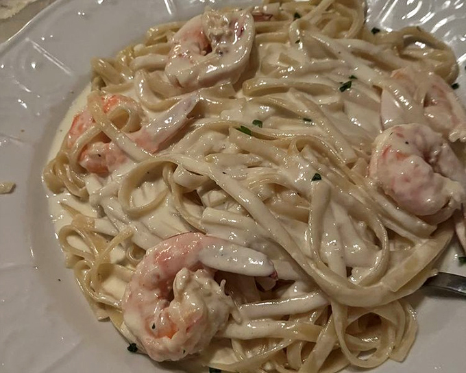 Fettuccine Alfredo with plump shrimp &ndash; where cream, butter, and pasta perform the kind of harmonious trio that would make The Three Tenors jealous. 
