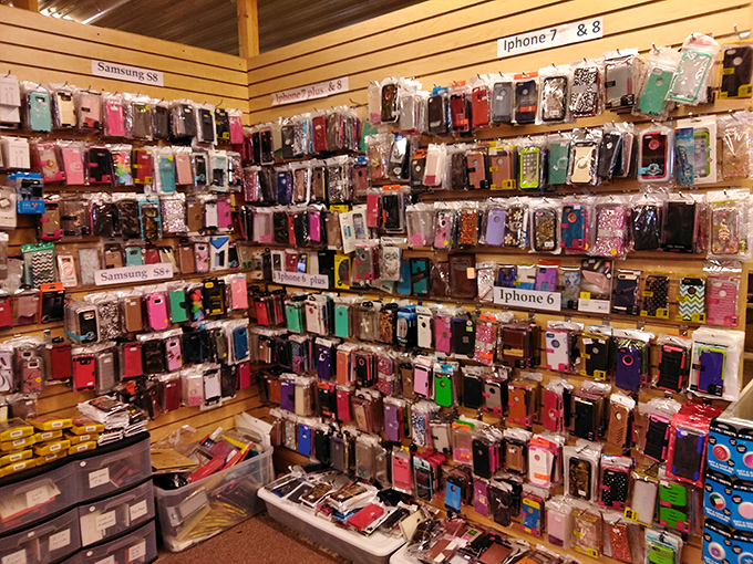 The phone case motherlode! A technicolor wall of protection options that says, "Yes, I dropped my last three phones."