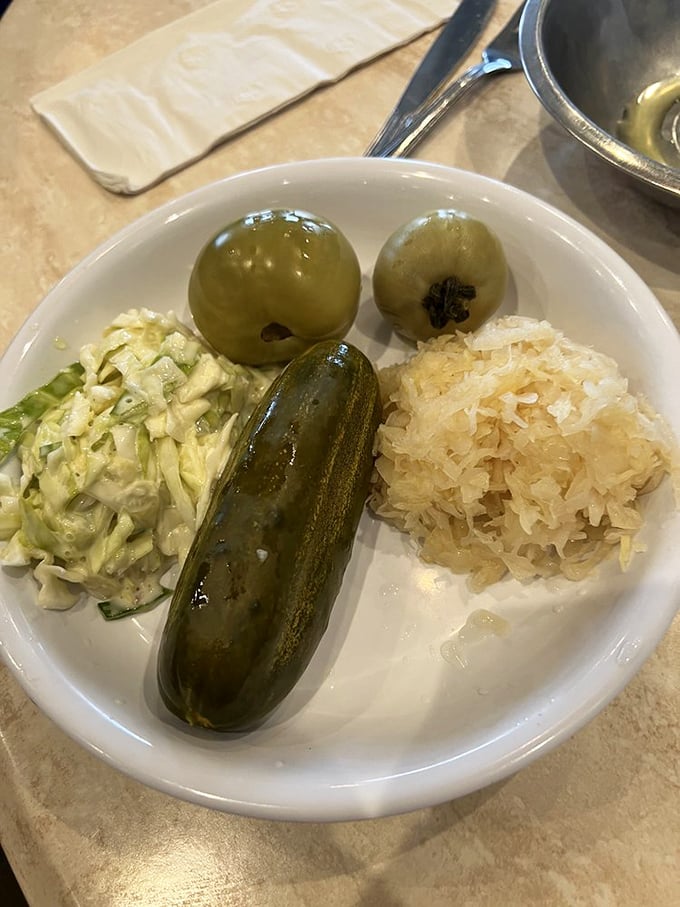The pickle plate &ndash; nature's palate cleanser. Crisp, garlicky, and tangy enough to make your taste buds stand at attention.