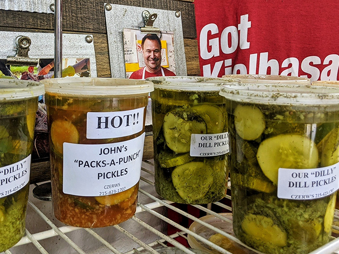 The pickle selection here isn't an afterthought&mdash;it's serious business, with each jar containing the perfect tangy counterpoint to all that savory sausage.
