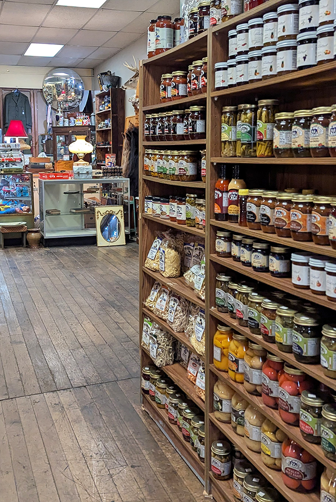 A culinary time capsule lines these shelves, where Amish Country's preserved traditions sit in neat rows of colorful, mouth-watering jars.