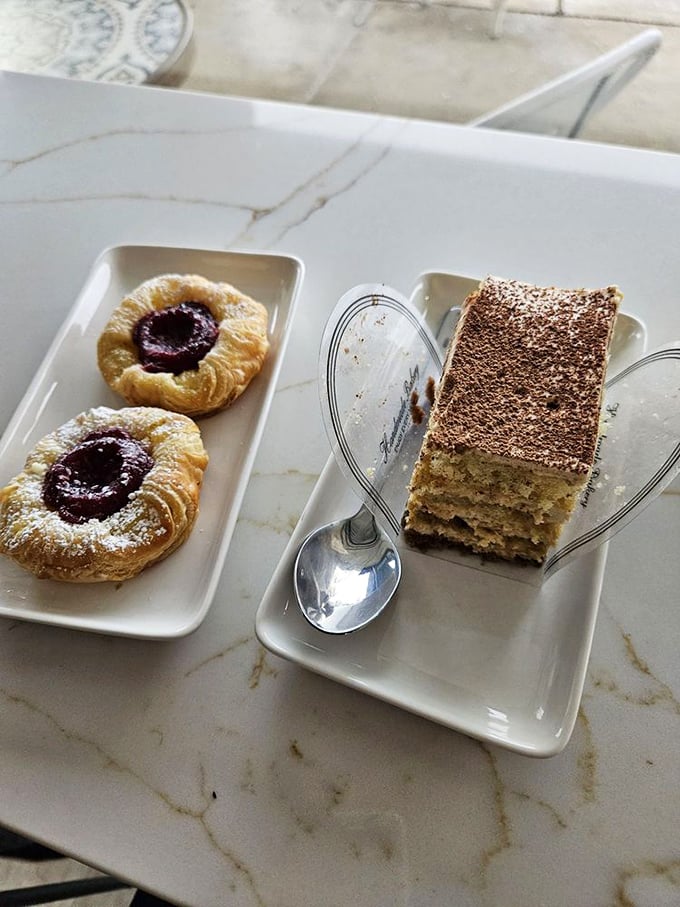 Jam-filled Danish pastries alongside tiramisu&mdash;proof that life's biggest dilemmas can be delicious. Why choose when you can have both?