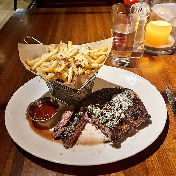 A ribeye so perfectly prepared it practically demands its own standing ovation from your taste buds.