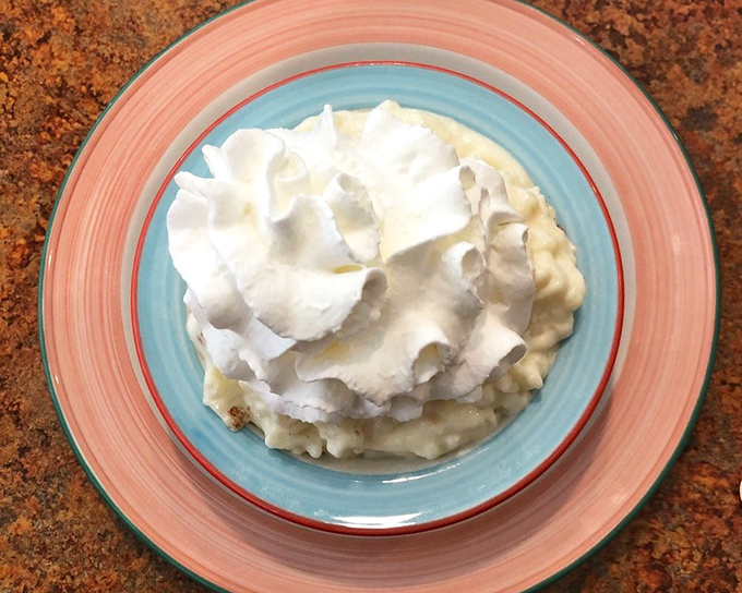 Rice pudding crowned with whipped cream&mdash;the dessert equivalent of a warm hug after a long day.
