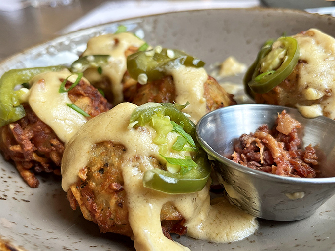 Roasted cauliflower that's having an identity crisis as bar food&mdash;and winning. Those jalape&ntilde;os aren't just garnish; they're exclamation points.