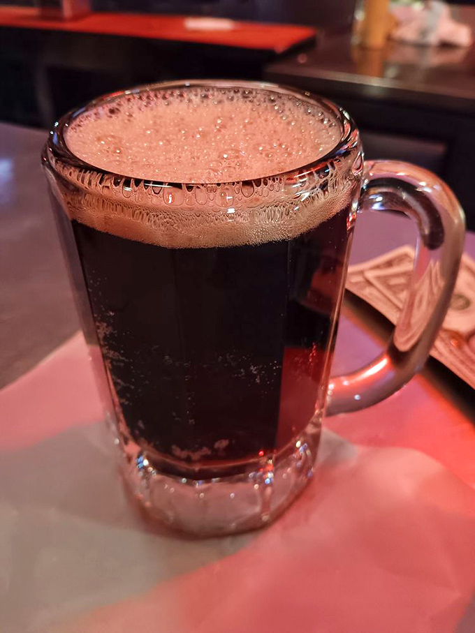 Root beer served in the same iconic schooner as the regular brews&mdash;because at Joe Jost's, even the non-alcoholic options deserve the royal treatment.