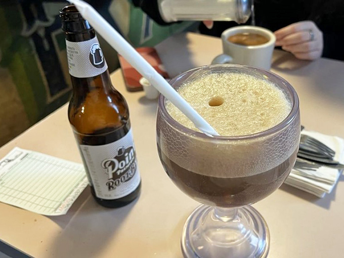 The root beer float: childhood nostalgia in a glass, where creamy vanilla ice cream meets fizzy root beer in a dance as old as time.