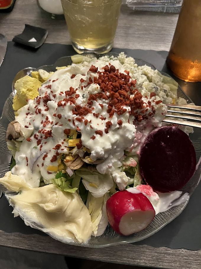 Fresh salad greens provide the perfect palate cleanser before diving into Wisconsin's most legendary prime rib experience.