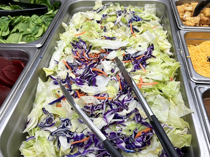 The salad bar: where Southerners make a token gesture toward health before returning for thirds of banana pudding. Balance is everything, folks.