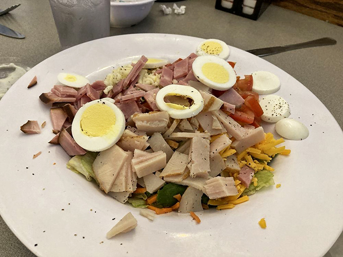 A chef salad that doesn't apologize for being exactly what it is &ndash; hearty, unpretentious, and probably the healthiest thing you'll order here.