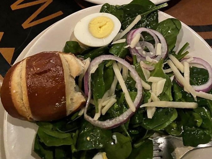 Even the salad looks like it's having more fun here. That pretzel roll isn't a side&mdash;it's the VIP guest at this leafy party.