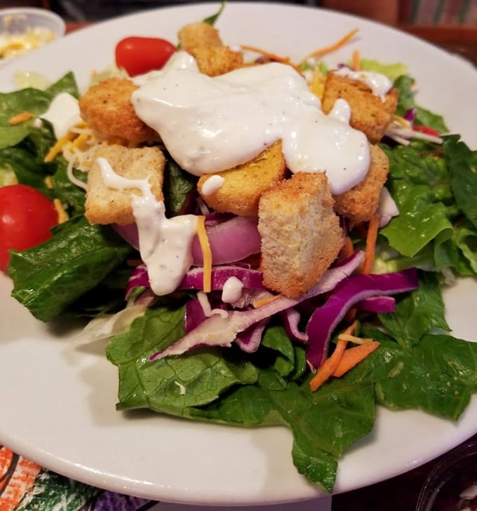 Even the salads here mean business. Fresh greens topped with homemade dressing and crunchy croutons&mdash;proof that not everything delicious needs to be fried.