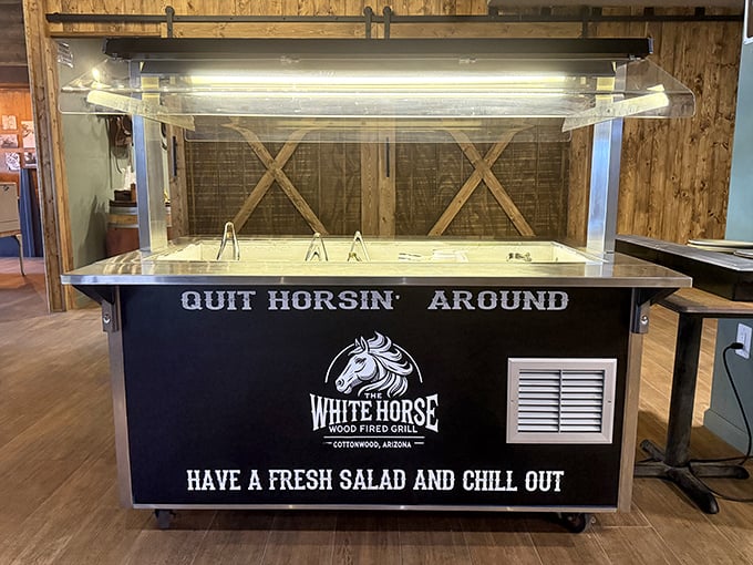 "Quit Horsin' Around"&mdash;clever wordplay meets practical advice at this salad bar where freshness isn't just promised, it's delivered.