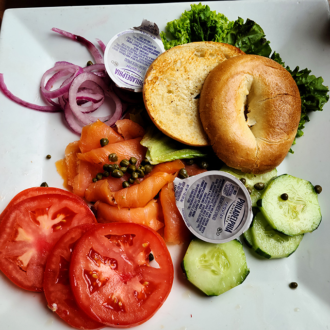 A bagel board that puts ordinary lunches to shame, with lox, capers, and all the fixings for a midday masterpiece.