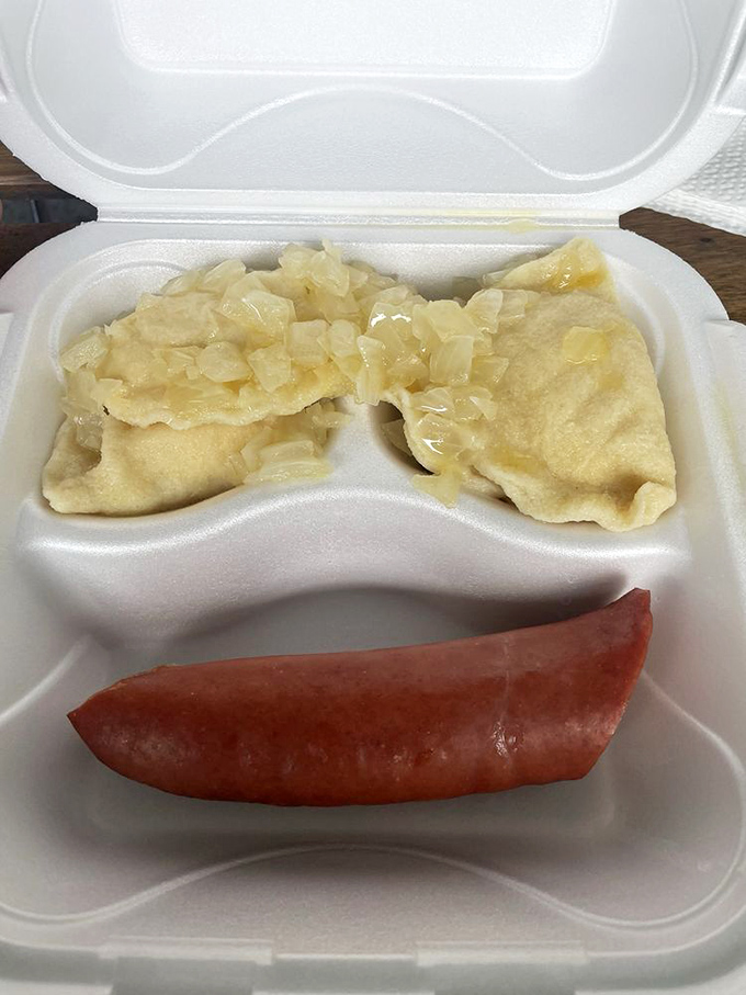 The sampler platter: where indecision becomes a virtue. A crab cake, coleslaw, and pierogies&mdash;the holy trinity of McKees Rocks dining.