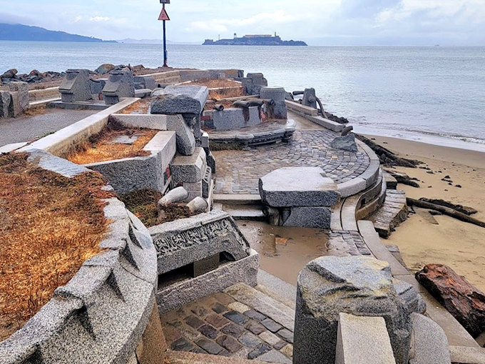 When the tide rises, this acoustic landmark transforms from silent sculpture to nature's own jazz ensemble.