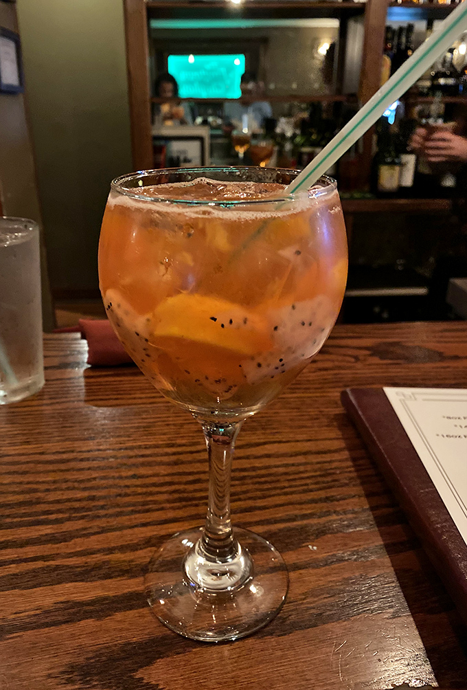 A sangria that's dressed for success with fresh fruit playing supporting roles. Sip slowly&mdash;this drink tells a story worth savoring.