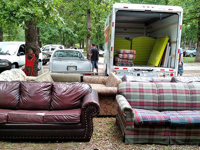 Furniture musical chairs &ndash; yesterday's living rooms parked in the sunshine, waiting for their second act in someone else's home story.
