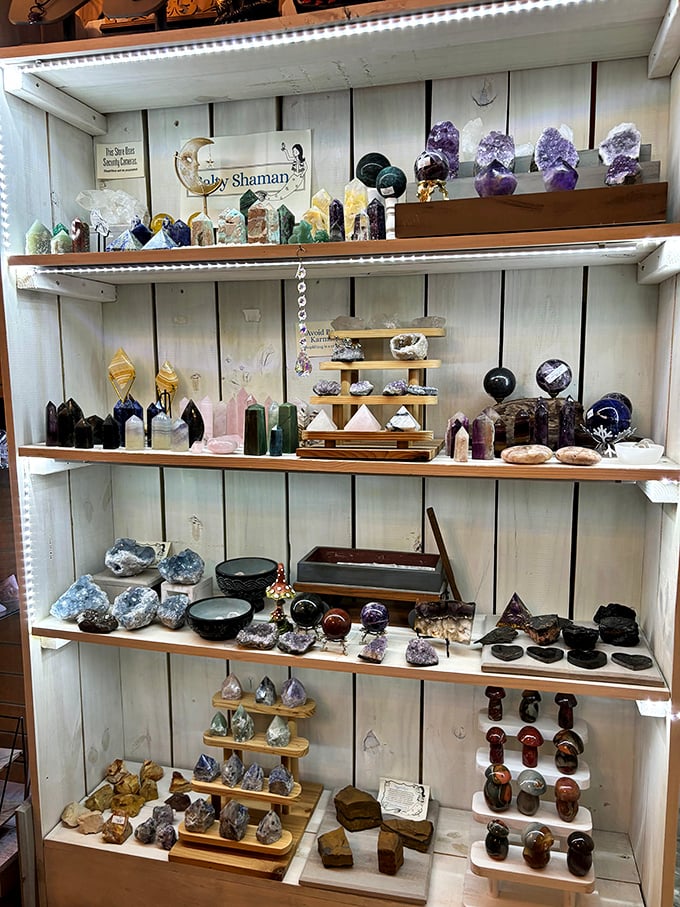 Crystal enthusiasts, rejoice! This metaphysical corner offers everything from amethyst clusters to polished spheres for your chakra-aligning needs.