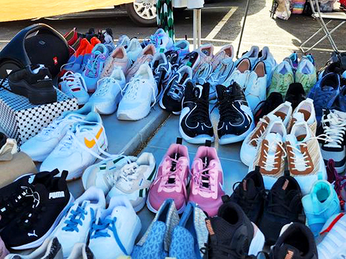 Sneakerhead heaven unfolds on a simple blue tarp&mdash;limited editions and everyday kicks mingling democratically in the California sunshine.