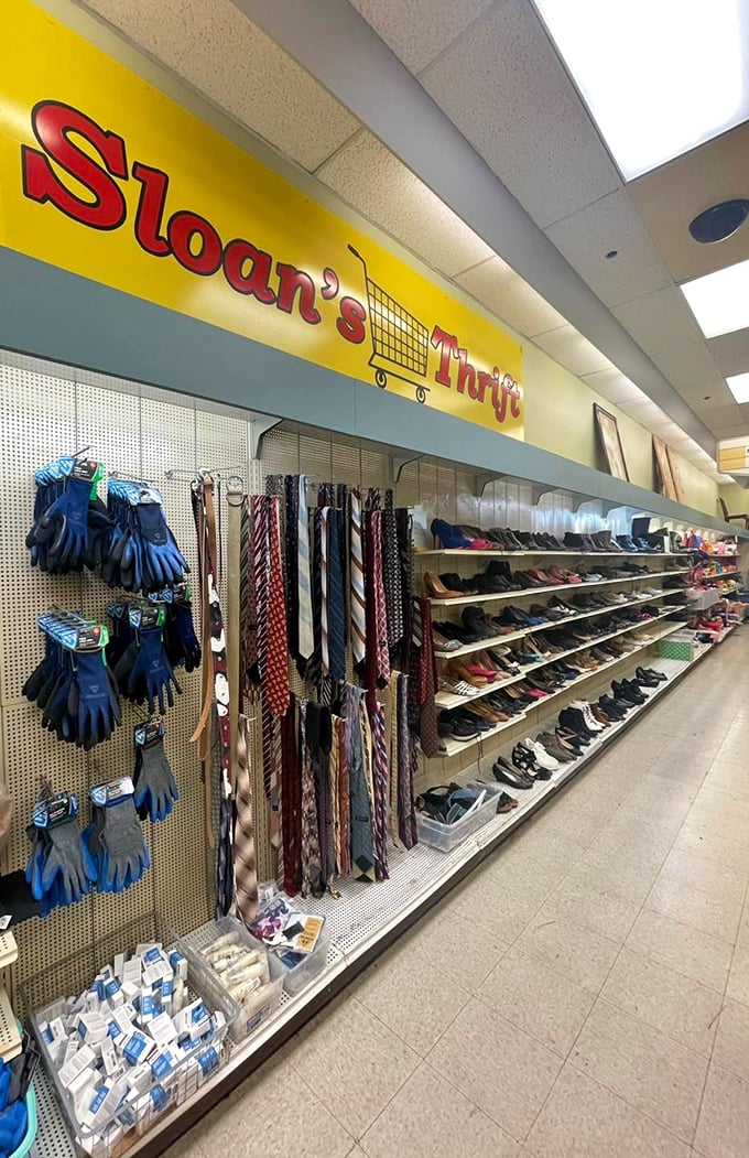The accessories wall &ndash; where ties that once attended important meetings and shoes that danced at weddings await their second act.