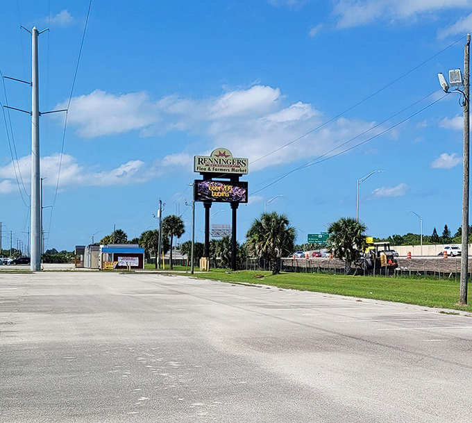 Against the brilliant blue Florida sky, the Renninger's sign stands as a beacon for bargain hunters and curious browsers from across the Sunshine State.
