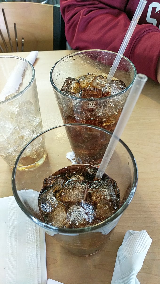 Ice-cold sodas sparkle in classic glasses, the perfect companions to Don's legendary comfort food creations and milkshakes.