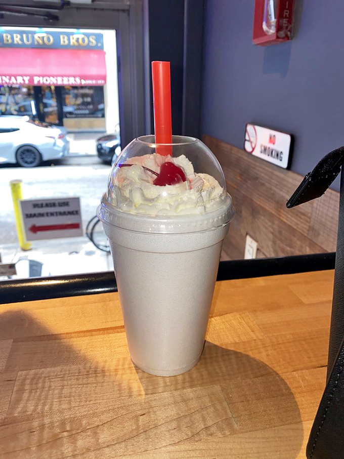 A classic milkshake crowned with whipped cream and a cherry – the sweet finale that makes you wonder why anyone would ever skip dessert.