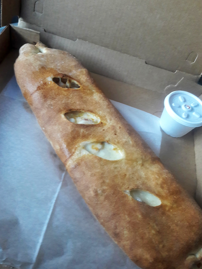 This stromboli isn't just food; it's architecture. A carb cathedral housing melty cheese treasures within its golden walls.