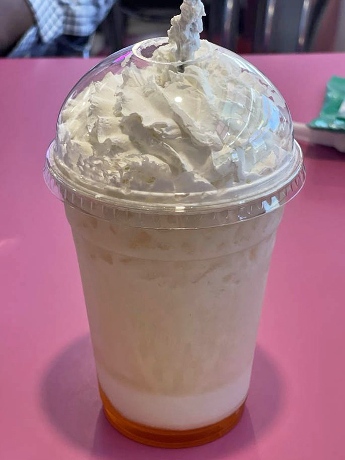 Whipped cream mountain atop a milkshake paradise. This isn't just a drink; it's a commitment to happiness.
