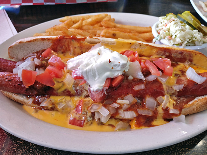 This open-faced sandwich is living its best life with melted cheese cascading down the sides. The coleslaw stands by, ready to cut through all that glorious richness.